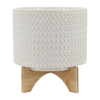 Chevron Ceramic Planter Pot on Interlocked Wood Stand, Indoor Planters ...