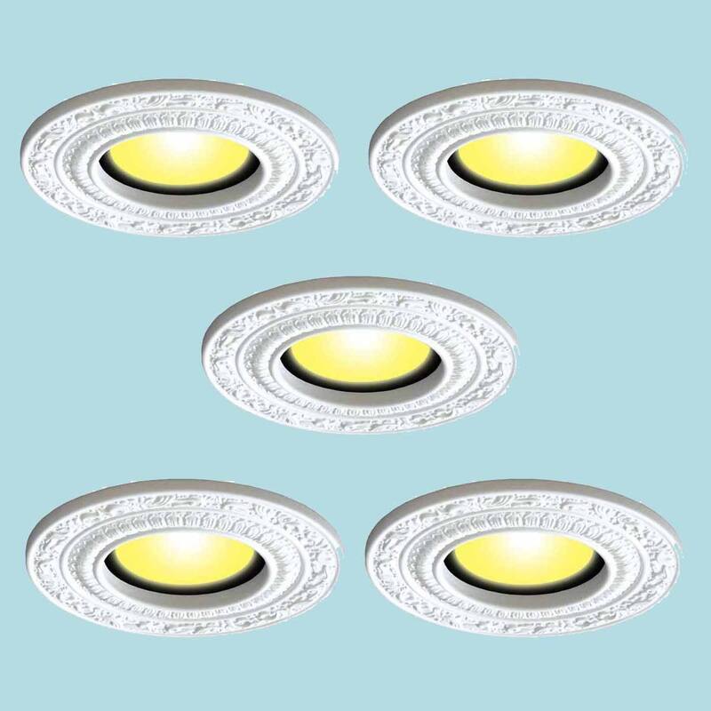 White Recessed Lighting Trim 10 in. Round Polyurethane Ornate Recessed ...