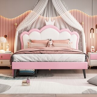 Upholstered Princess Bed With Crown Headboard and 2 Drawers - Bed Bath ...