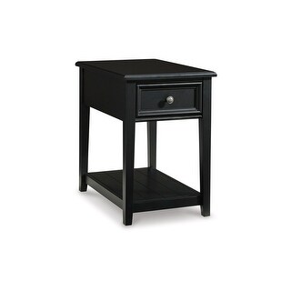 26 Inch Side End Table, Single Drawer and Plank Shelf, Black Wood Frame ...