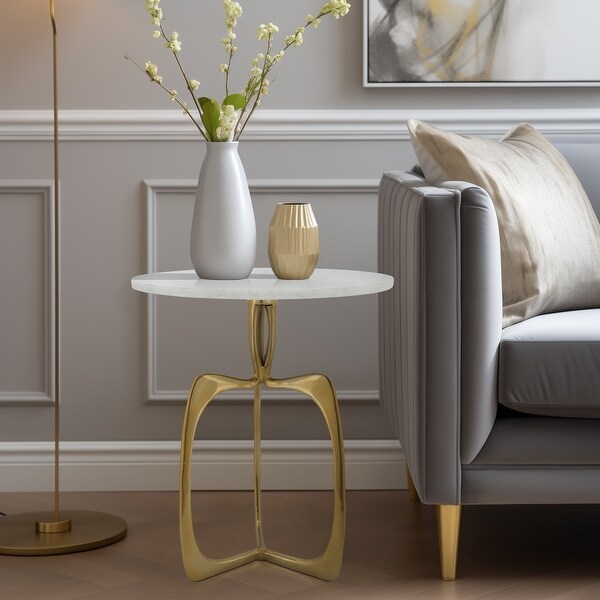 Metal 20 Accent Table w White Marble Gold