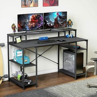 55" Computer Gaming Desk W/ Monitor Shelf Carbon Fiber Black - Bed Bath ...
