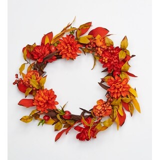 22" Fall Mums & Leaves Wreath - Bed Bath & Beyond - 38297125