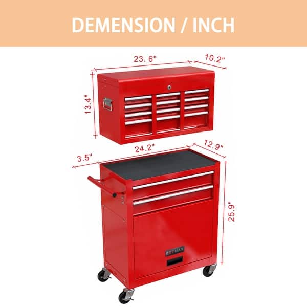 Steel 8-Drawer Rolling Tool Chest Cabinet 4-Wheeled Utility Tool Cart ...