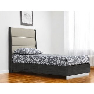 HomeRoots Twin Dark Grey High Gloss Bed Frame with Faux Leather ...