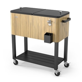 Light Brown Woodgrain Patio Rolling Cooler With Dust Cover - Bed Bath ...