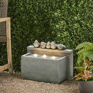 Gray Resin Rectangular Birds Outdoor Fountain with Lights - Bed Bath ...