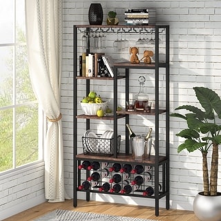 Freestanding Wine Rack, Vintage Tall Wine Bar Cabinet with Storage ...