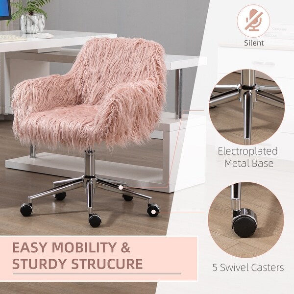 Faux Fur Office Chair with 360 Swivel Adjustable Height Pink Desk Chair for Bedroom Bed Bath Beyond 41757964
