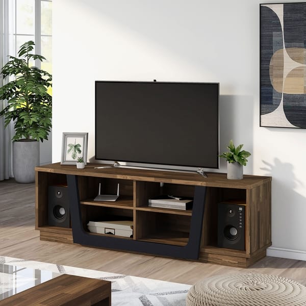 DH BASIC Contemporary Light Hickory 63-inch 6-Shelf TV Stand by Denhour ...