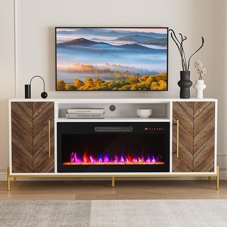 Wood TV Stand with 36" Electric Fireplace, Storage Cabinet, Console ...
