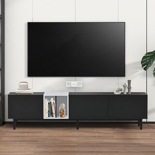 TV Stand with Large Cabinet and Open Storage Shelf, Wood Media Console ...