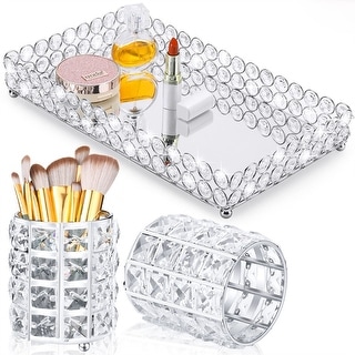 3 Pieces Perfume Tray Crystal Vanity Tray - Silver - Bed Bath & Beyond ...