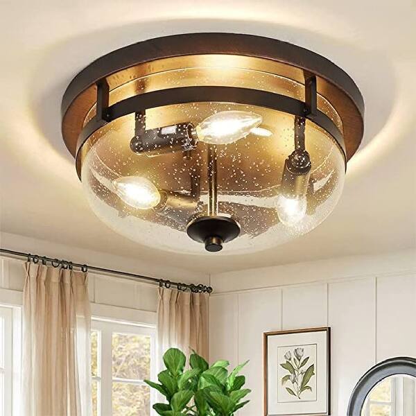 3-Light seeded glass flush mount ceiling light Metal hallway lights ...
