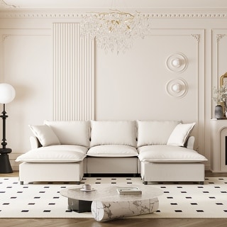 Traditional Modular Sofa Set with Skirted Cushions and Ottomans for ...