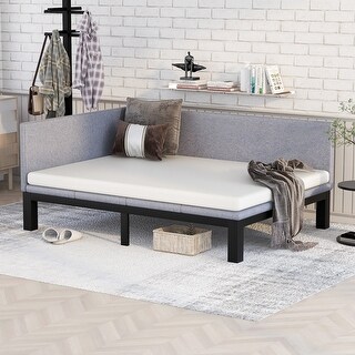 Full Size Upholstered Daybed, Wood Daybed Frame w/Backrest & Armrests ...