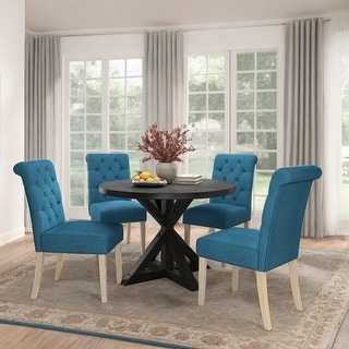 5-Piece Blue Dining Set, Round Table with 4 Tufted Chairs, Stylish & Comfortable - Bed Bath ...