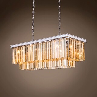 12 Light 40" Golden Teak Glass Fringe Polished Nickel Chandelier & Led ...
