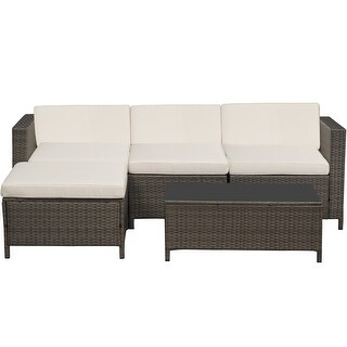 5-piece Outdoor Garden Dialogue Furniture Sofa Set, Rattan and Willow ...
