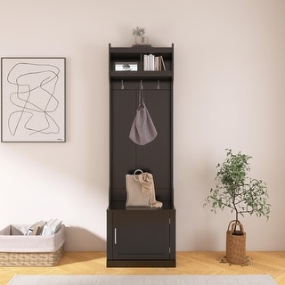 Minimalist Slim Hall Tree with Cabinet & 6 Hanging Hooks, Multi ...