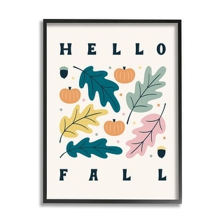 Stupell Hello Fall Modern Pastel Autumn Leaves Typography Framed Wall ...