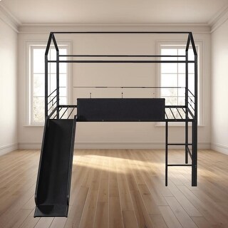 Metal Loft Platform Bed Frame with Slide and Writing Board, House ...