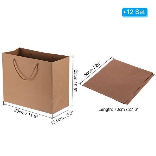 12Pcs 11.8"x5.3"x9.8" Favor Gift Bags Goodie Tote w Brown Tissue Paper ...