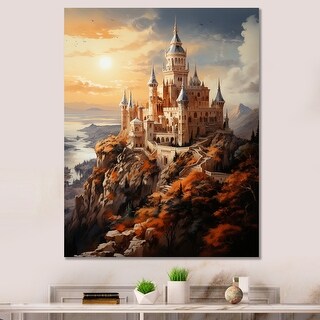 Designart "Castles Majestic Fortress Golden I" Castles Canvas Art Print ...