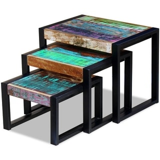 3 Pieces Reclaimed Wood Nesting End Side Table Set Stackable Nightstand ...