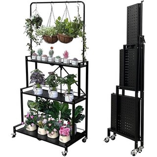 Collapsible 4 Tier Plant Rack Indoor/Outdoor Hanging Plant Rack with ...
