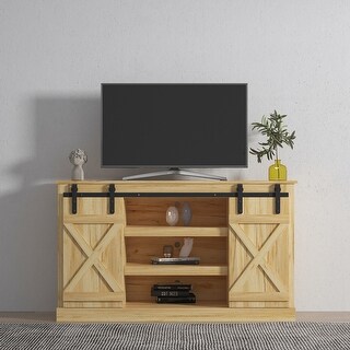 53 inch X-Pattern Cabinet Textured TV Stand Media Console Table with 2 ...