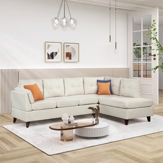 Beige Fabric Sofa L-Shape Couch Chaise Lounge Sectional Sofa - Bed Bath & Beyond - 36967331
