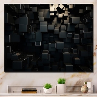 Designart "3D Black Brick Cube Dimensions" Modern Geometric Wall Art ...