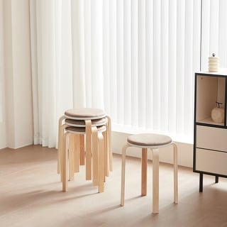 Set of 4 Wood Round Stackable Backless Chairs - Bed Bath & Beyond ...