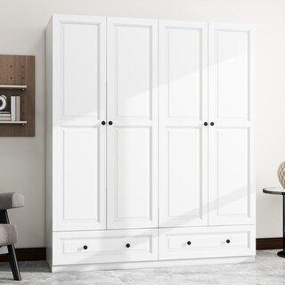 63"W white Wardrobe with drawers and four doors,Armoires and Wardrobes ...