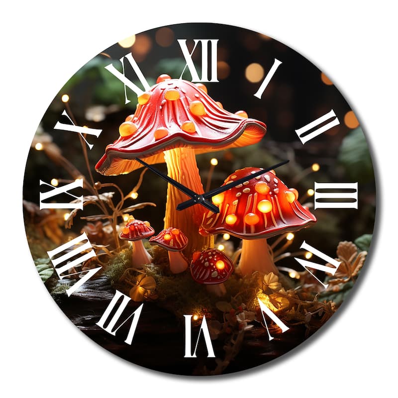 Designart "Magical Mushrooms Glowing Midnight Forest II" Mushroom ...