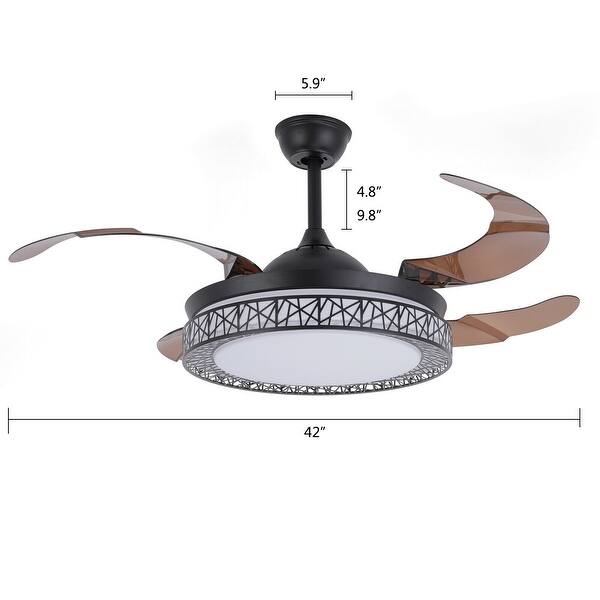 42 Inch Ceiling Fans 4 Retractable Blades LED Ceiling Fan with Remote ...