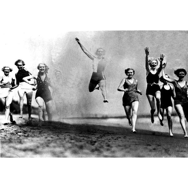 Lucille Ball at a beach with a group of women Photo Print - Bed Bath ...
