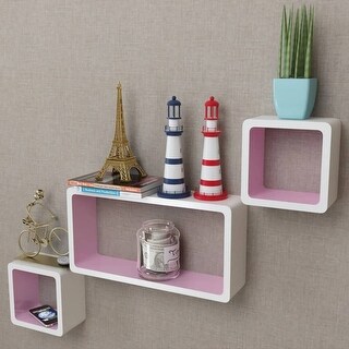 3 White-Pink MDF Floating Wall Display Shelf Cubes Book/DVD Storage ...