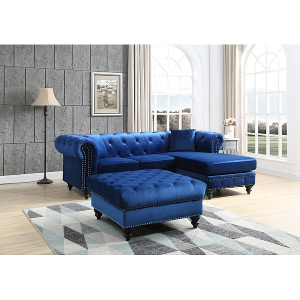 L Shaped Dramatic Chesterfield Sectional Soft Velvet Sofa Chaise with ...