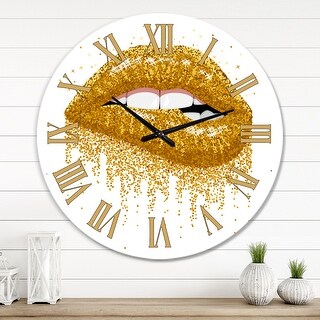 Designart 'Woman Lips With Glitter Gold Sparkles' Modern wall clock ...