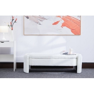 Footstool With Storage Function Beige Teddy Fabric Suitable For Hallway ...