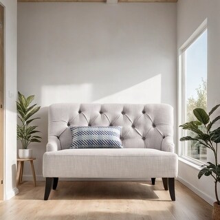 French-Inspired Upholstered Settee with Button-Tufted Backrest, Flared ...