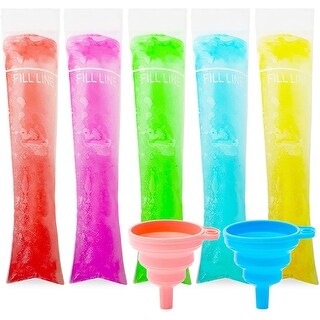 Ice Pop Bags and 2 Funnels Set for Freezer Pops (9 x 2 In, 150 Pack ...