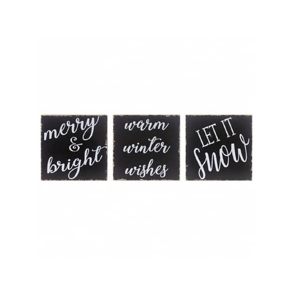 Set of 3 Black and White Christmas Quotes Blocks Wall Sign Decoration ...