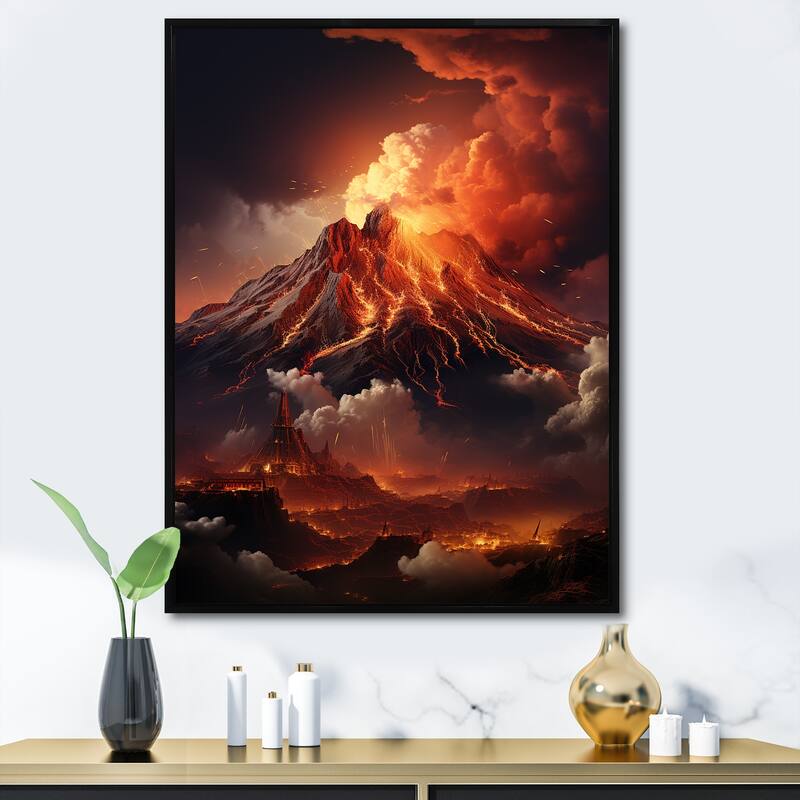 Designart "Volcano Volcanic Awakening I" Volcano Framed Wall Art Prints ...