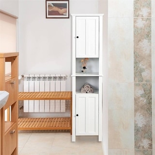 High narrow locker with 2 open shelves and cabinets, white - Bed Bath ...
