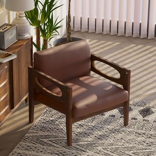 Modern PU Leather Aceent Chair, Solid Wood Upholstered Armchair - Bed ...