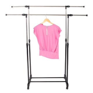 Dual-bar Stretching Stand Clothes Rack with Shoe Shelf - Bed Bath ...