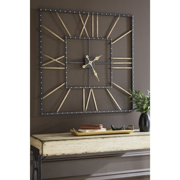 Thames Contemporary Black/Gold Wall Clock - 40" W x 1.5" D x 40" H ...